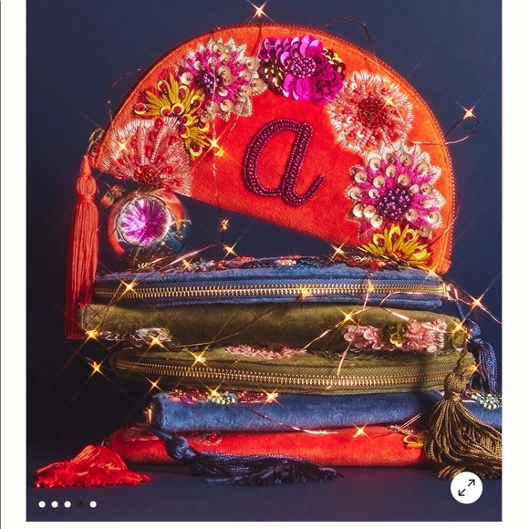 Anthropologie | Bags | Anthropologie Anna Harlow Russo Velvet Beaded Monogram Crescent Pouch N ...